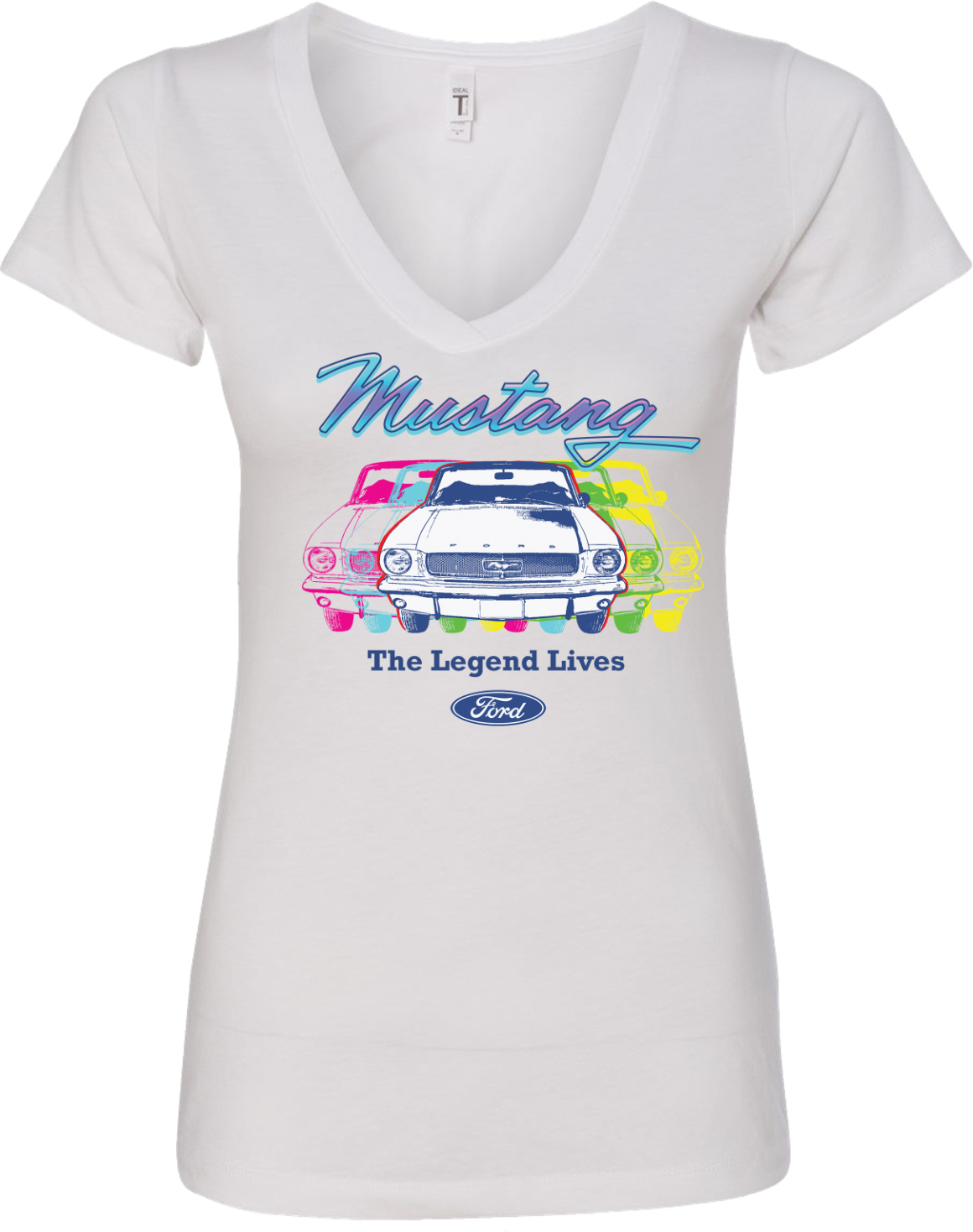 Colorful Ford Mustang Ladies V-Neck Shirt Legend Lives | eBay