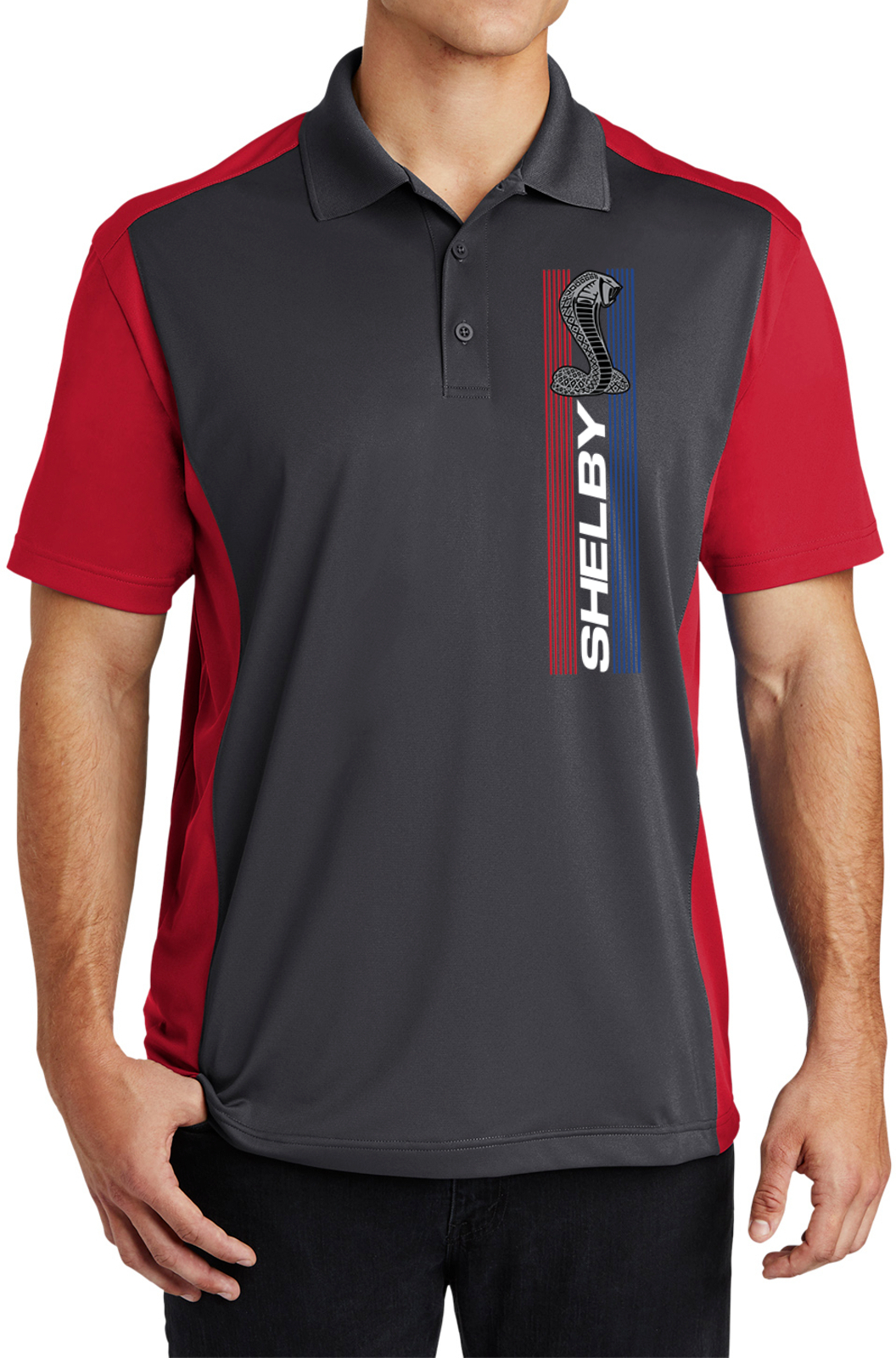Shelby Cobra Stripe Logo Chest Print Colorblock Sport Wick Polo Shirt ...